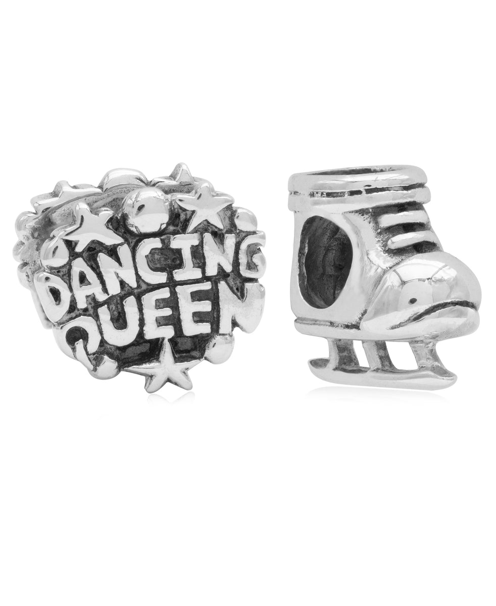 Children's Sterling Silver Dancing Queen & Skate Bead Charms - Set of ...