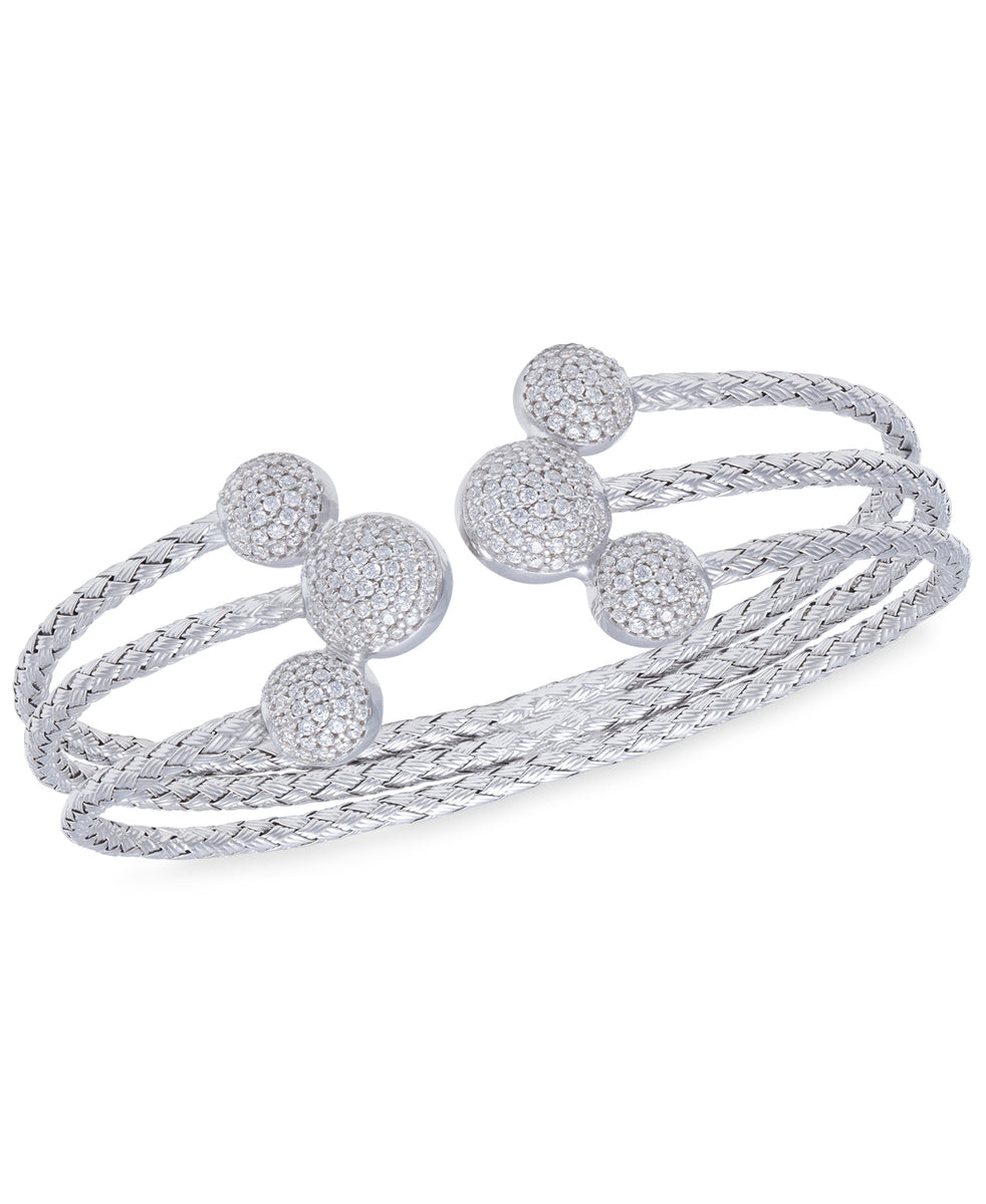 Rhona Sutton 3 Row Crystal Dome Sterling Silver Cuff Bangle – Rhona ...