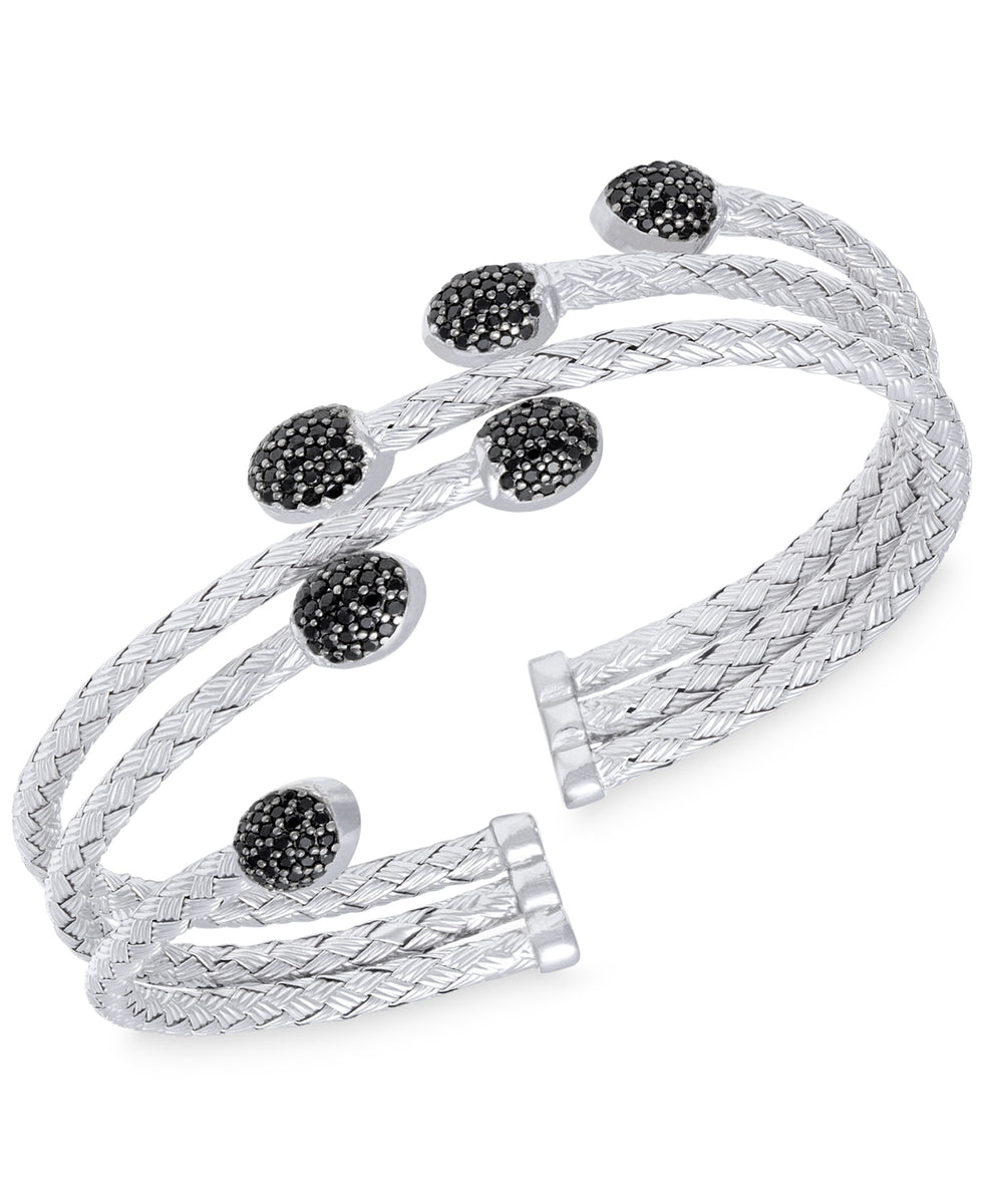 Rhona Sutton Stepped Rows Crystal Dome Sterling Silver Cuff Bangle ...