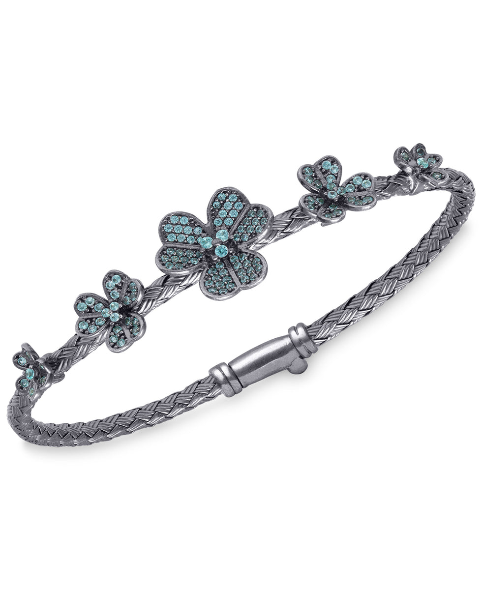 Rhona Sutton Crystal Flowers Plated Sterling Silver Bangle Bracelet ...