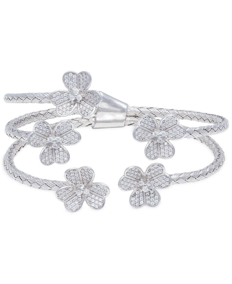 Rhona Sutton Crystal Flowers Plated Sterling Silver Cuff Bangle – Rhona ...