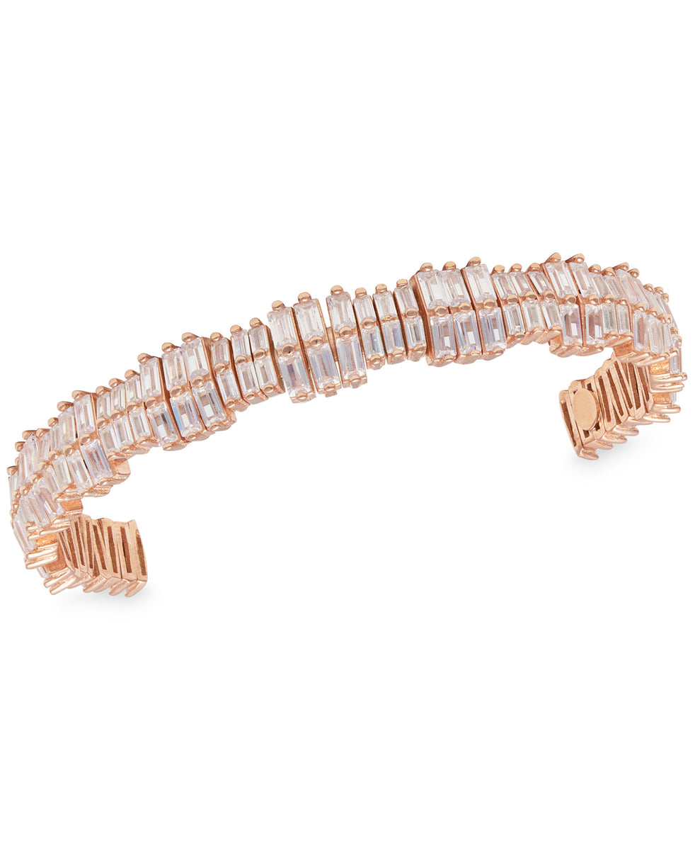Rhona Sutton 2 Row Staggered Crystals Sterling Silver Cuff Bracelet ...
